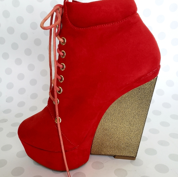 Liliana | Shoes | Liliana Red Platform Wedge Lace Up Shoes Size 75 New ...